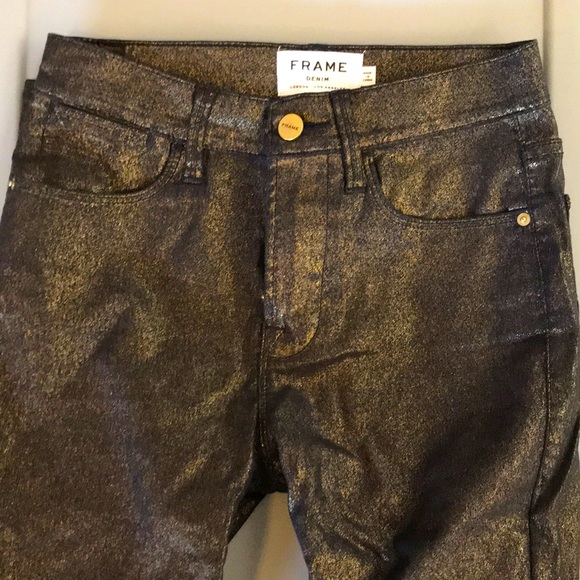 Frame Denim | Jeans | Frame Skinny Jeans In Gold Shimmer 24 | Poshmark